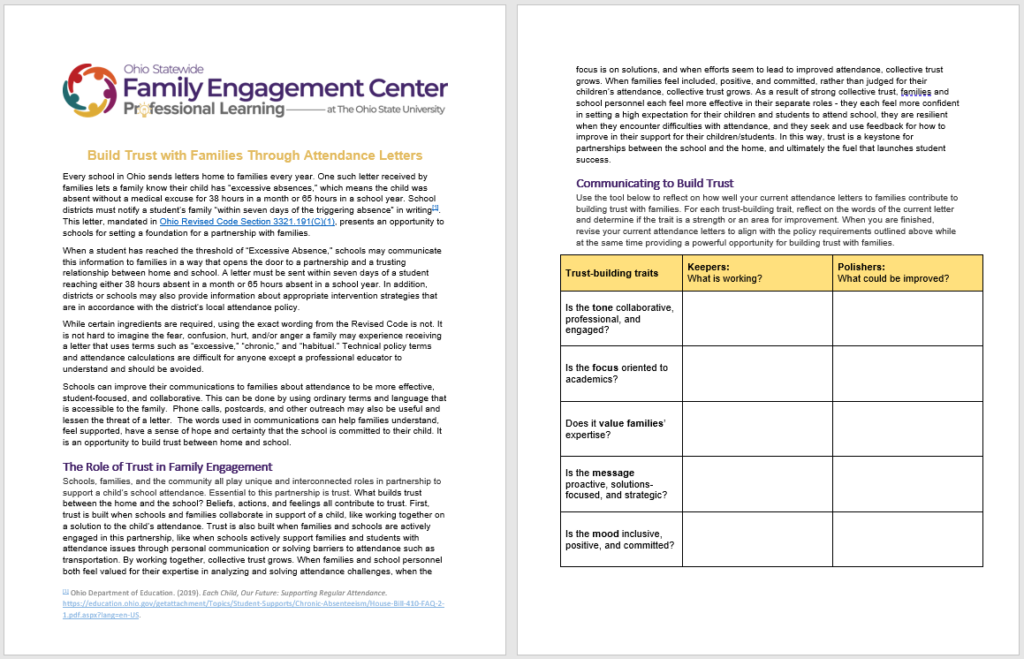 Resources to Improve Attendance - Ohio's Statewide Family Engagement Center